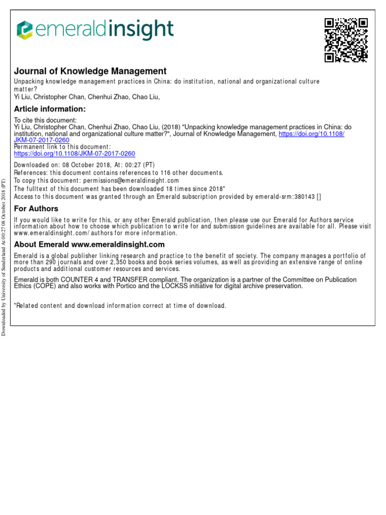 Unpacking Knowledge Management Practices in China - Do Institution ... Unpacking Knowledge Management Practices in China - Do Institution ...