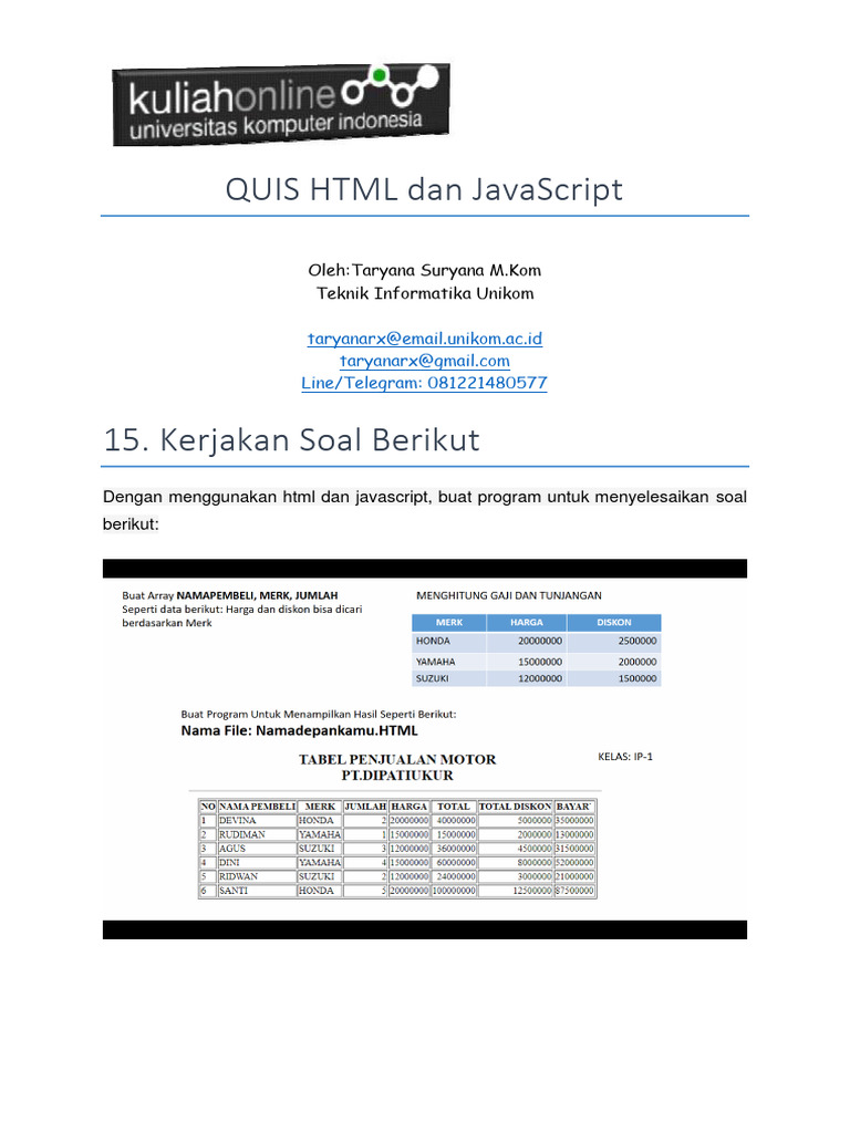 Bab 15 QUIS Pemrograman HTML Dan JavaScript | PDF