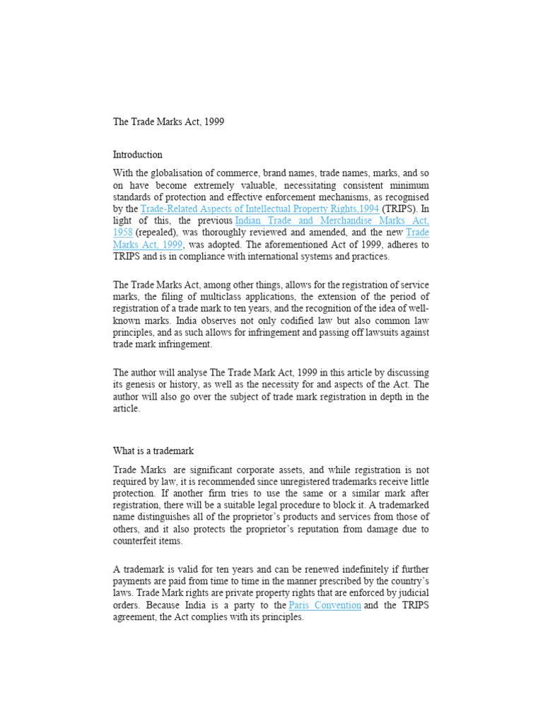 Trade Mark Intro | PDF | Trademark | Lawsuit