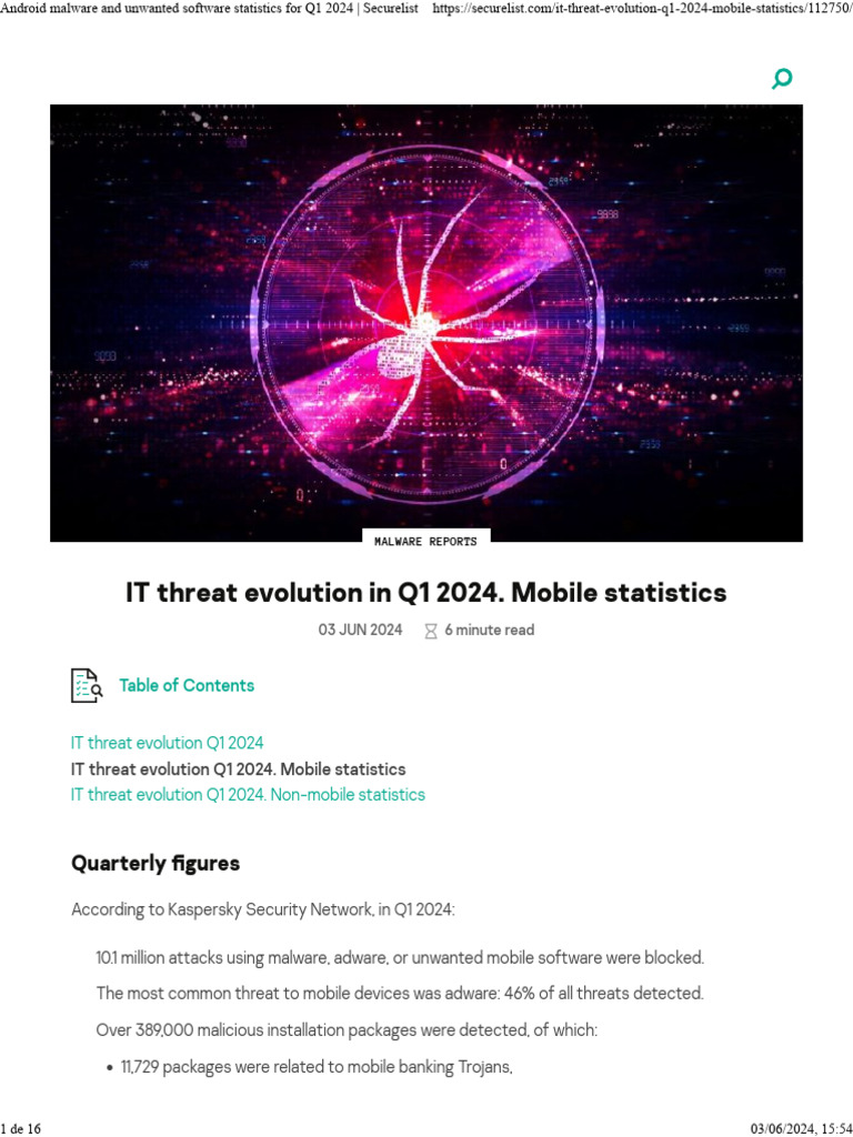 Android Malware and Unwanted Software Statistics For Q1 2024 Securelist | PDF | Malware | Mobile App
