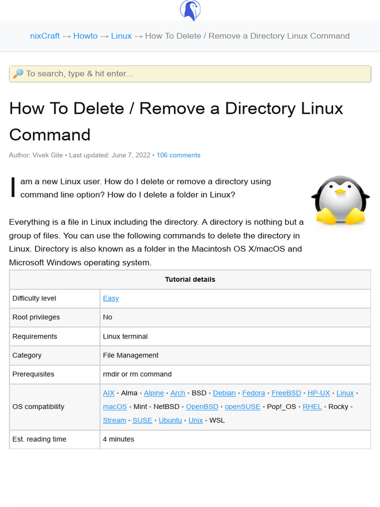 How to Remove a Directory in Linux - nixCraft | PDF | Directory (Computing) | Computer File