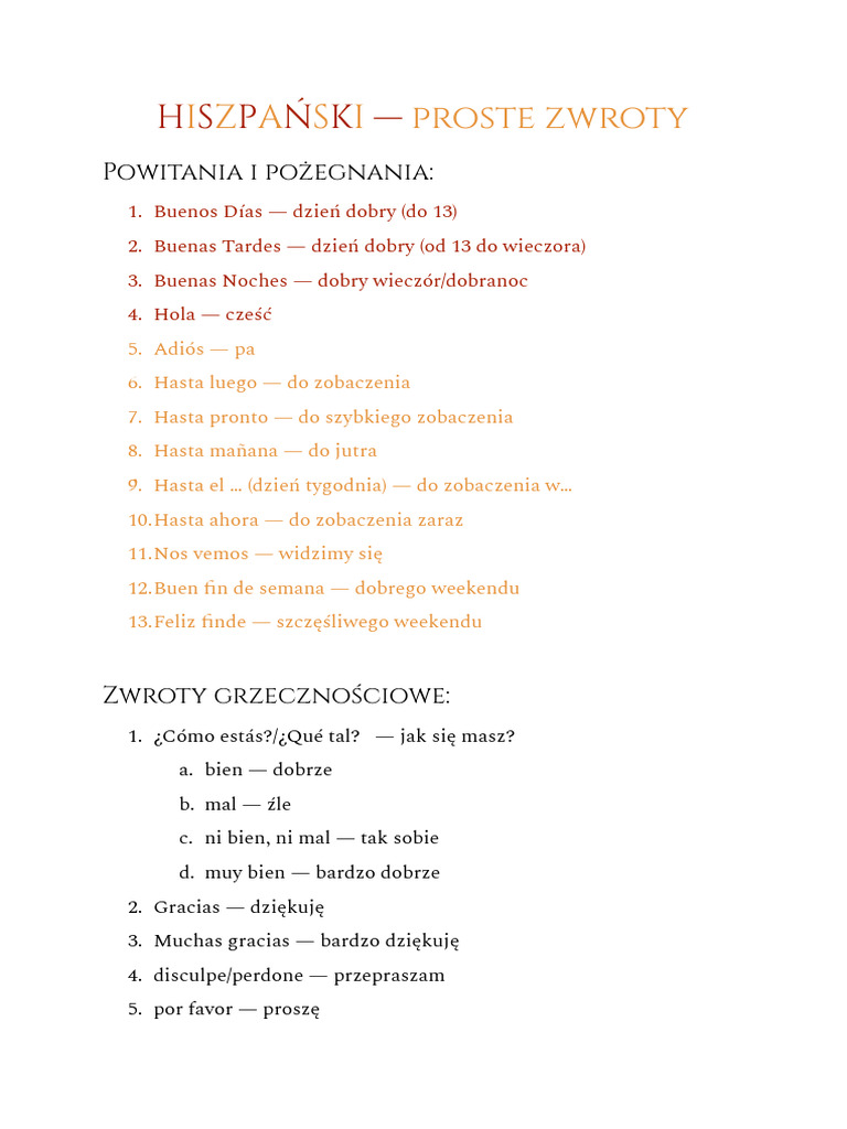 HISZPAŃSKI - Proste Zwroty | PDF
