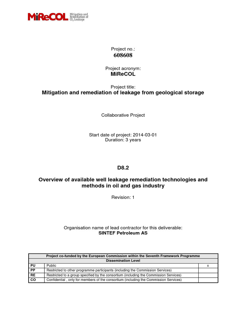 D08.2 - Overview of Available Well Leakage Remediation Technologies | PDF | Casing (Borehole) | Pump