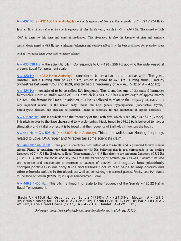 Important Music Frequencies | PDF | Pitch (Music) | Hertz