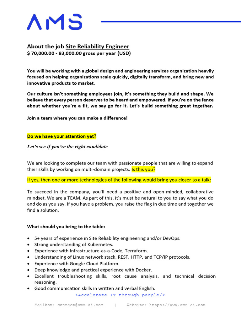 Site Reliability Engineer JD | PDF | Computing | Information Technology