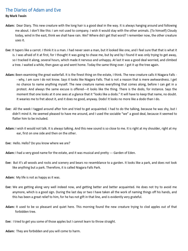 The Diaries of Adam and Eve | PDF | Adam And Eve | Eve