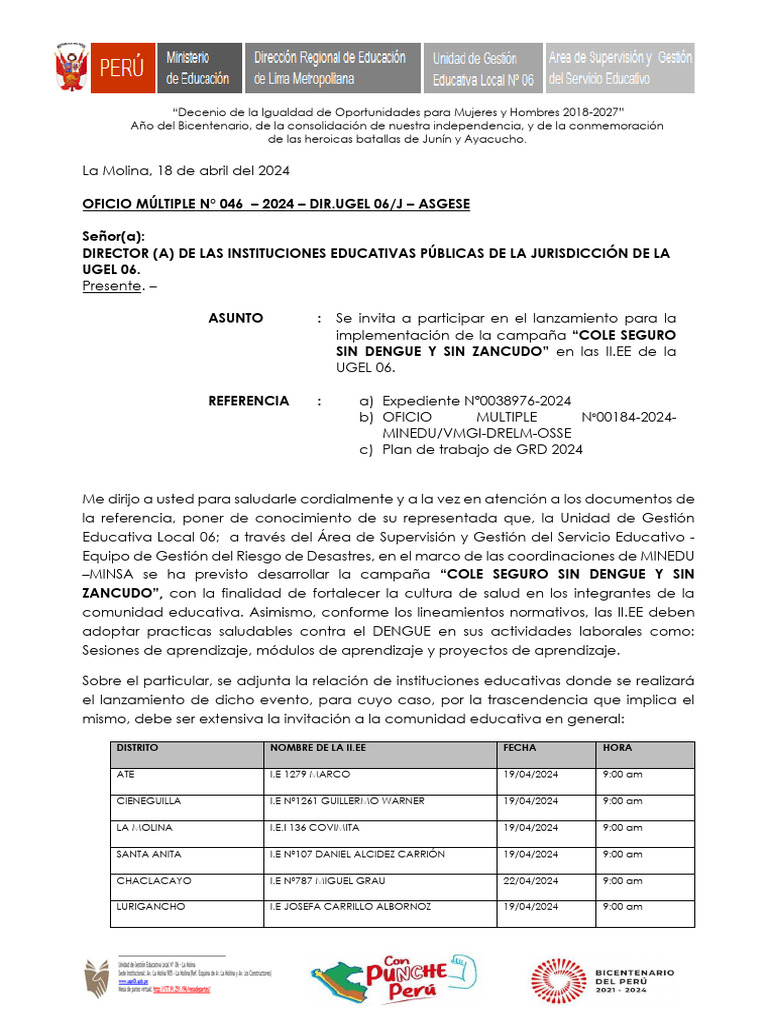 Oficio Multiple N 046 2024 Dirugel 06j Asgese 1713469785 | PDF