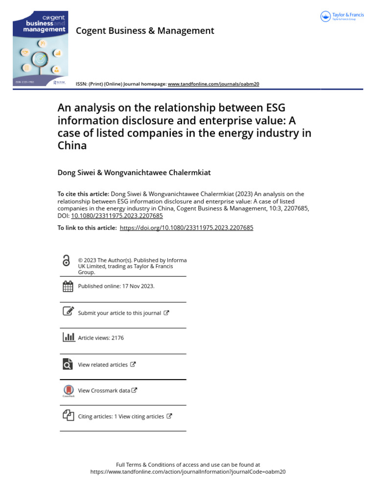 An Analysis On The Relationship Between ESG Information Disclosure and Enterprise Value A Case ...