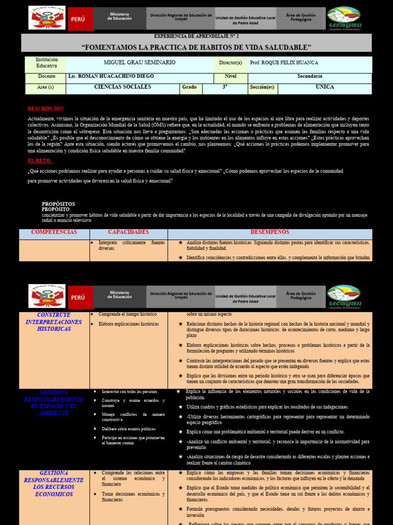 FORMATO Experiencia de Aprendizaje - UGEL PADRE ABAD - EDA 4 2022.. - CCSS 3° | PDF ...