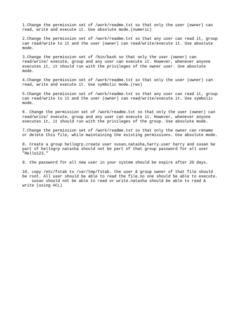 Permissions Task | PDF
