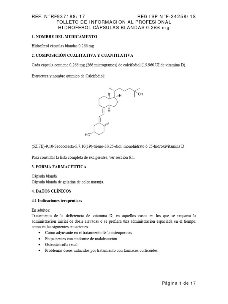 Hidroferol 0,266 mg: Indicaciones y Dosis | PDF | Vitamina D ...