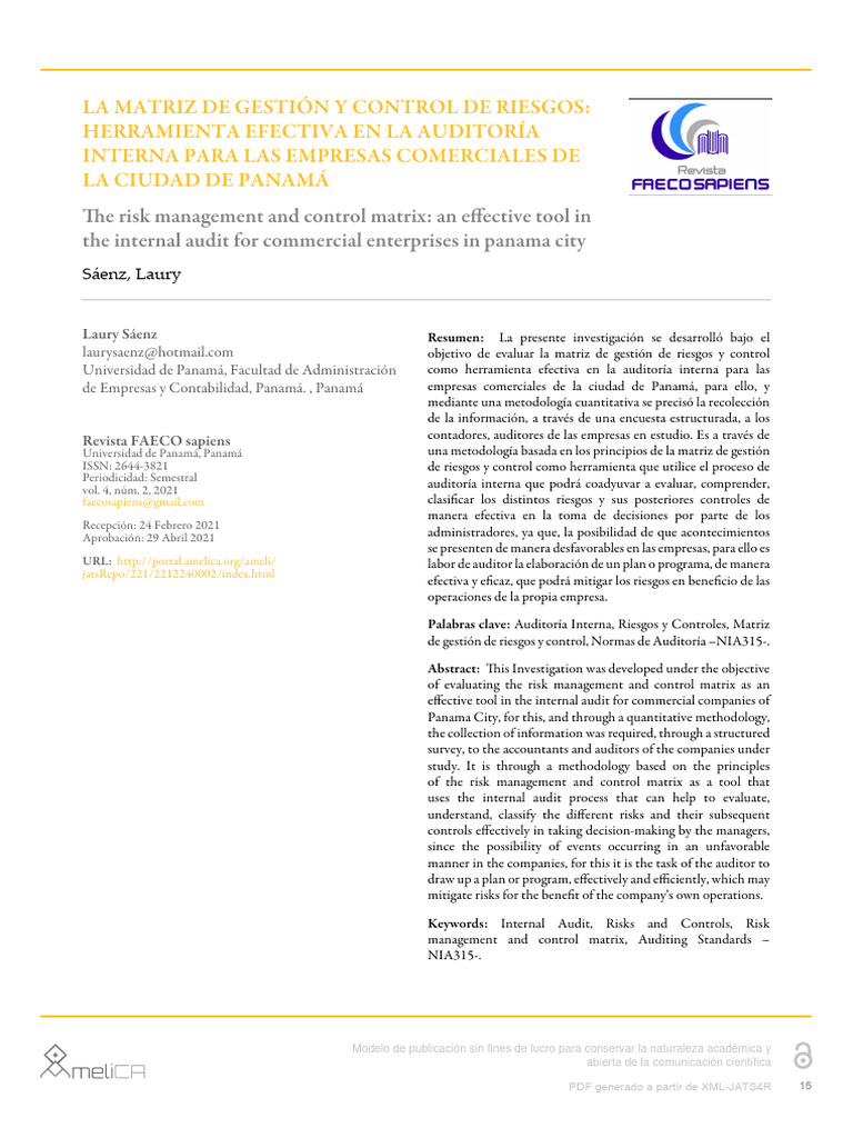 E Risk Management and Control Matrix: An Effective Tool in The Internal ...