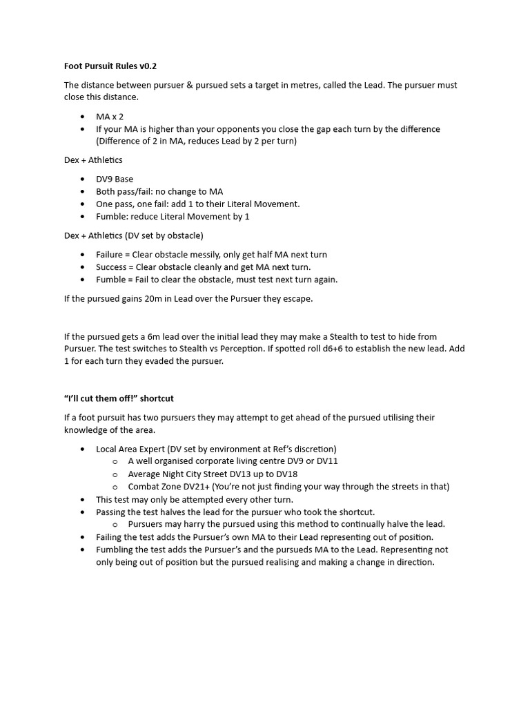 Foot Pursuit Rules (1) | PDF