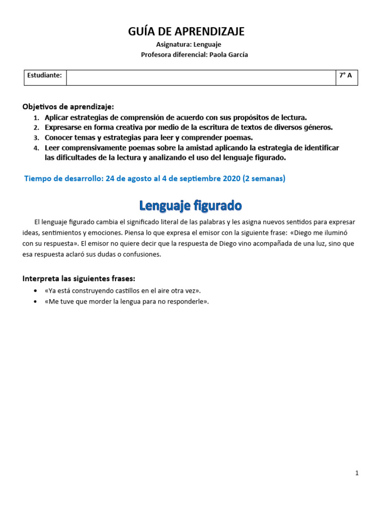 Guia de Lenguaje, Séptimo Básico | PDF