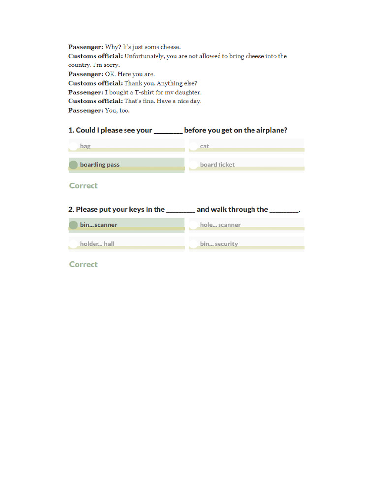 At The Airport Dialogue and Quiz | PDF