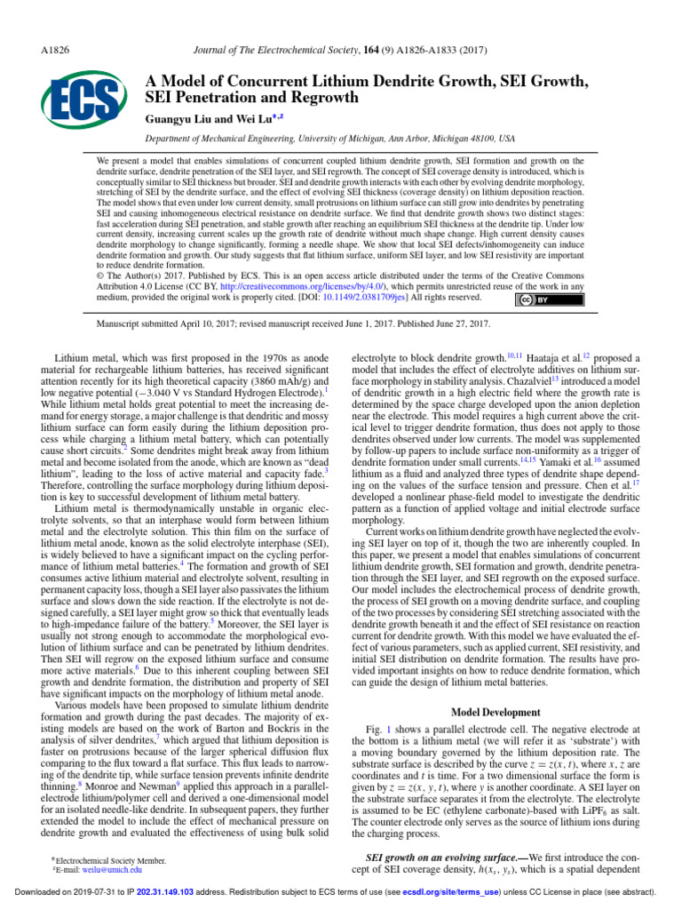 A Model of Concurrent Lithium Dendrite Growth, SEI Growth, SEI ...