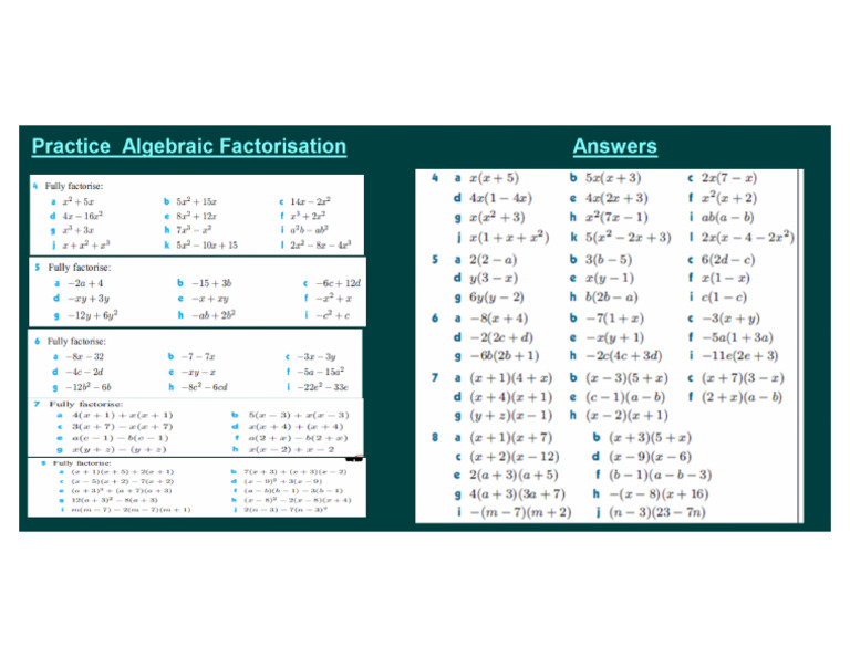 Practice Algebraic Factorisation | PDF