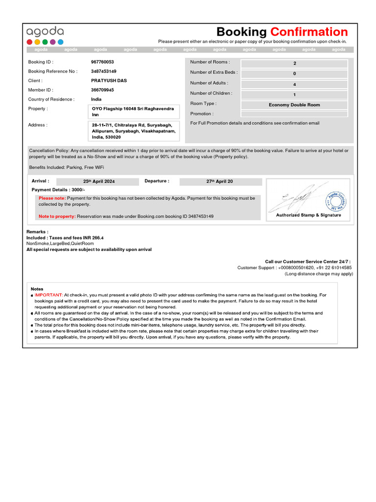 Agoda Booking Confirmation Details | PDF | Economies | Government Finances
