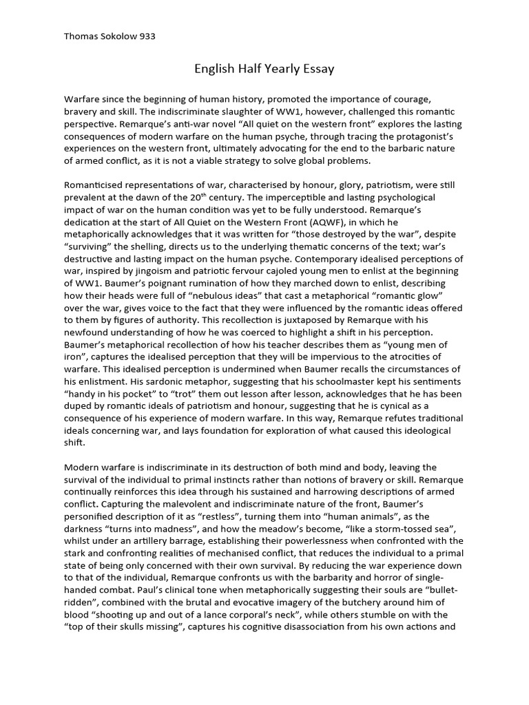 English Half Yearly Essay - Year 10 | PDF