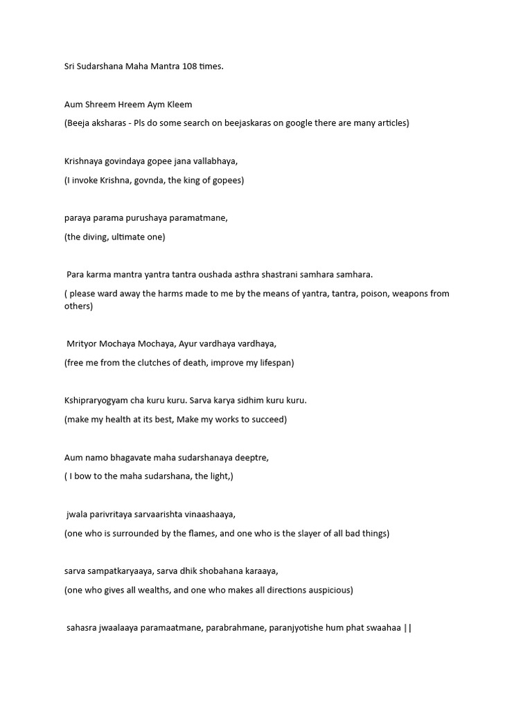 Sri Sudarshana Maha Mantra | PDF