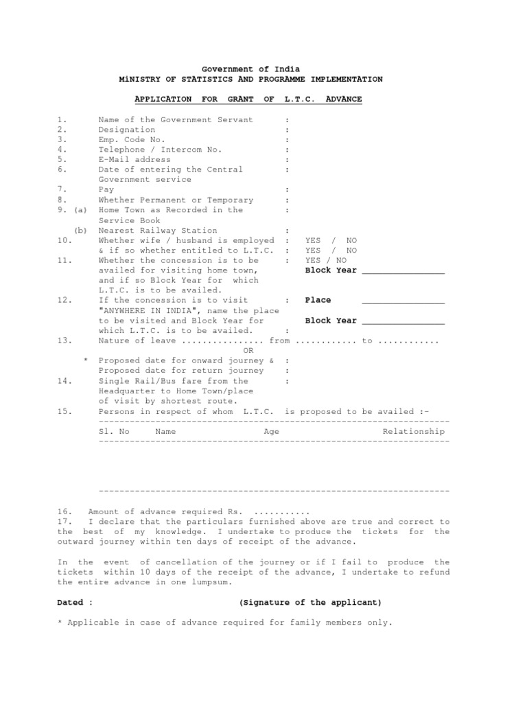 L.T.C. Advance Application Form | PDF