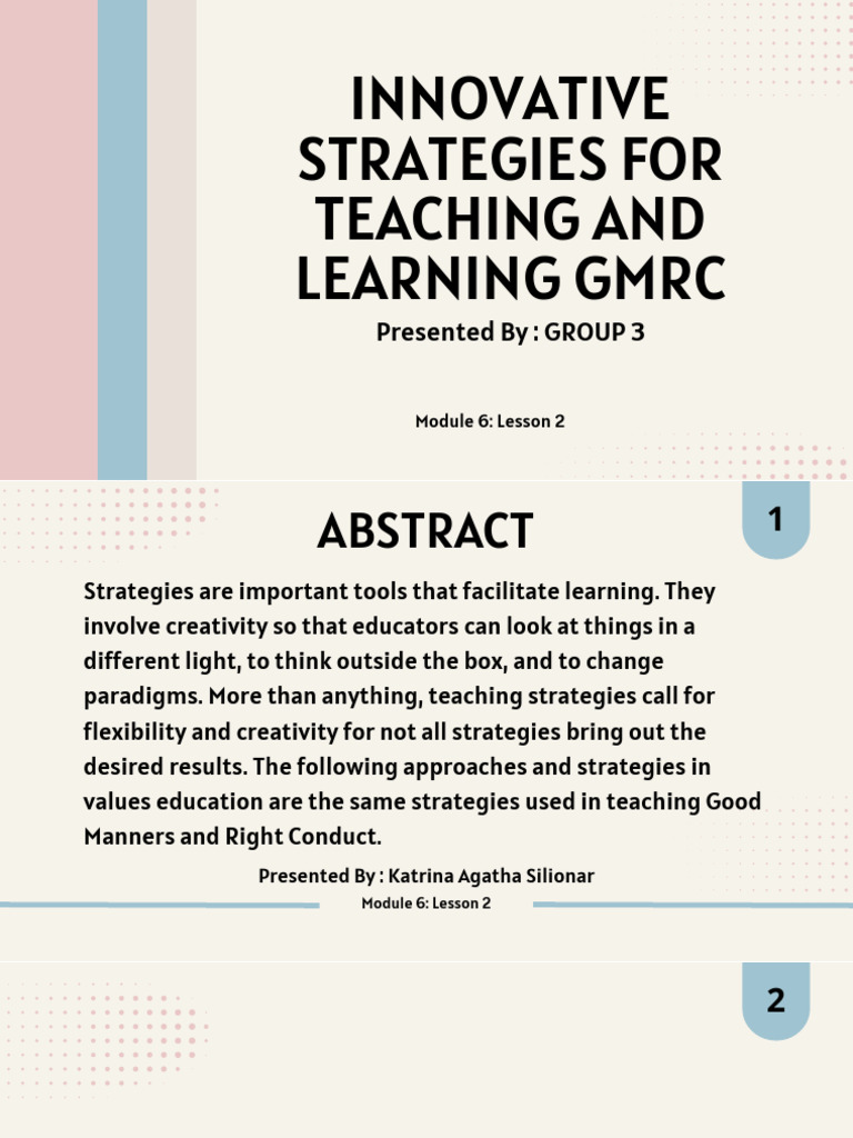 INNOVATIVE STRATEGIES For TEACHING and LEARNING GMRC 1 | PDF | Learning ...