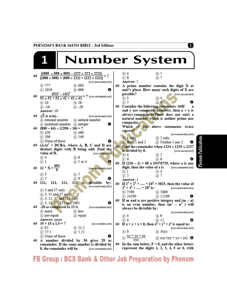 Math Question Bank (Bank Math Bible 3rd Edition) ADD [Part-1] | PDF | Numbers | Mathematical ...