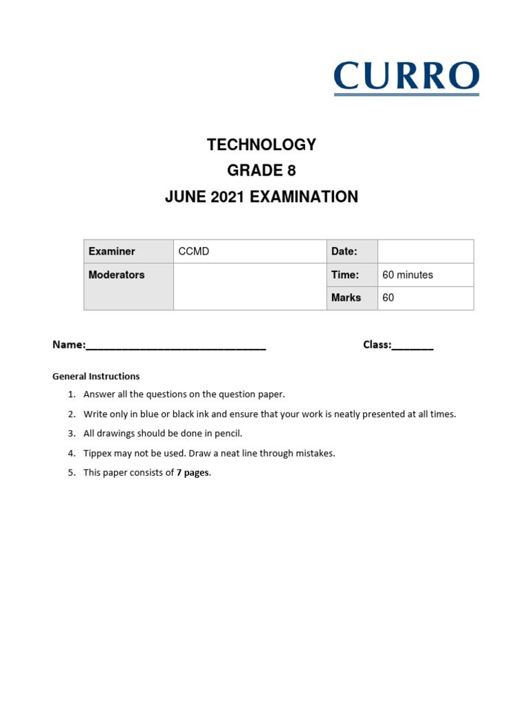 Grade 8 Tech June exam 2021 final | PDF | Paper | Bridge