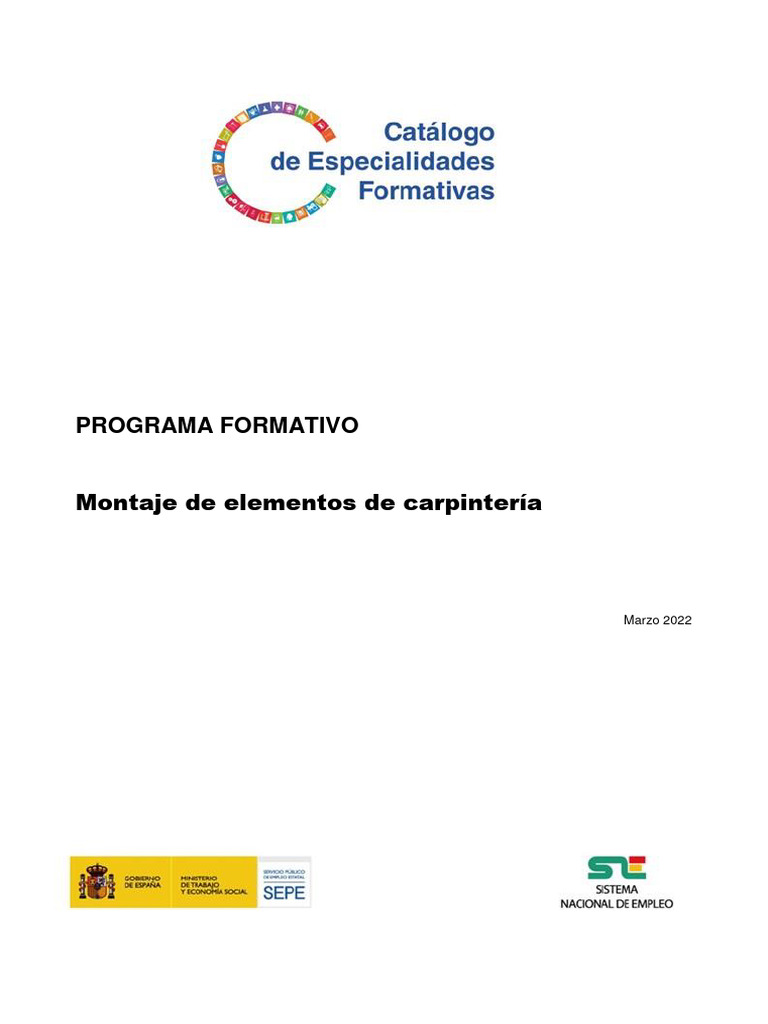 Programa Formativo Montaje de Elementos de Carpintería: Marzo 2022 | PDF | Carpintería | Evaluación