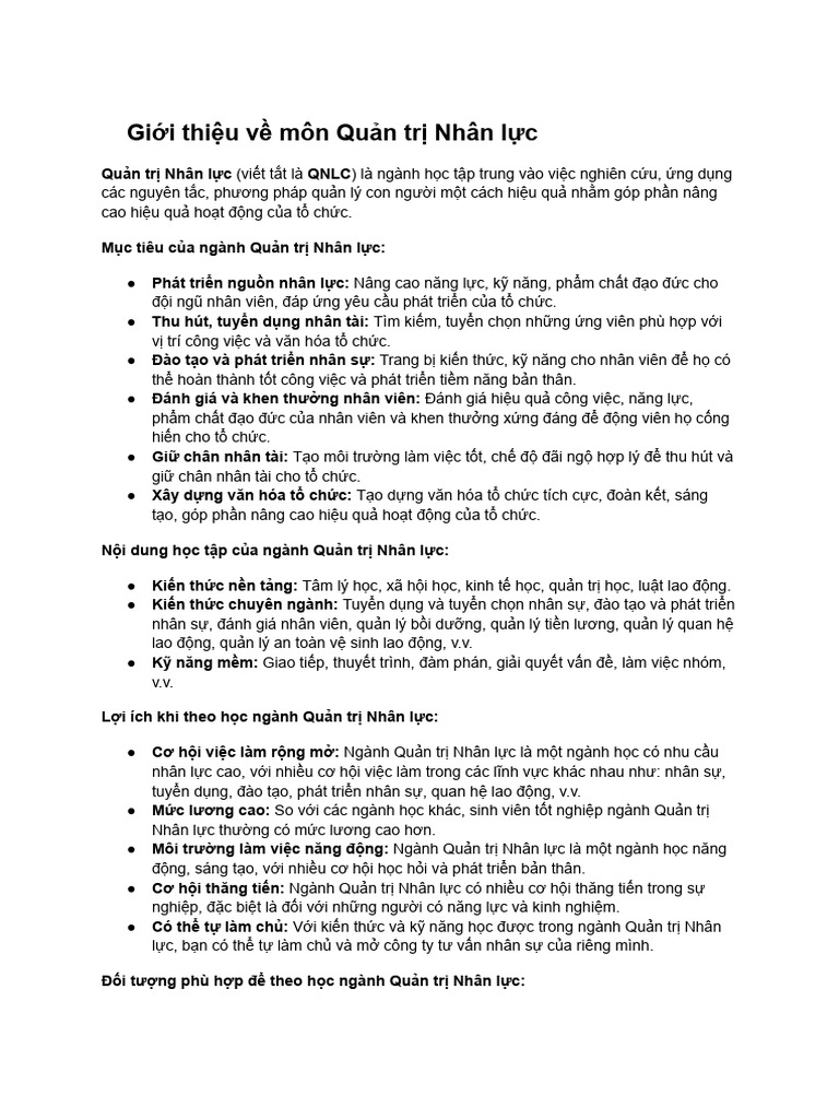 QTNL - quản trị nhân lực | PDF
