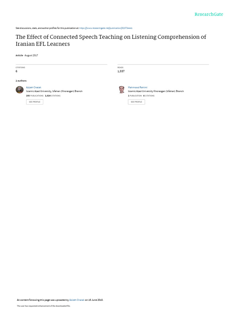 The Effect of Connected Speech Teaching On Listening Comprehension of Iranian EFL Learners | PDF ...