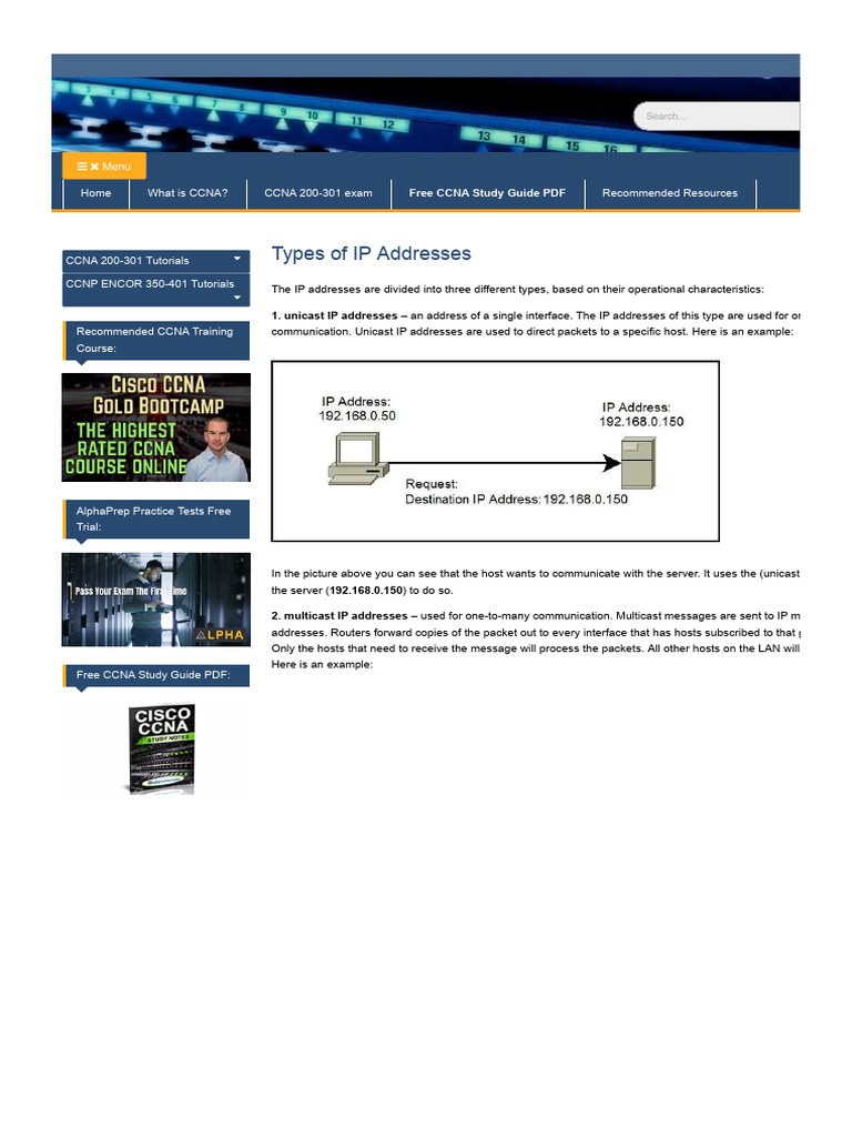 Types of IP Addresses - Study CCNA | Download Free PDF | Ip Address ...