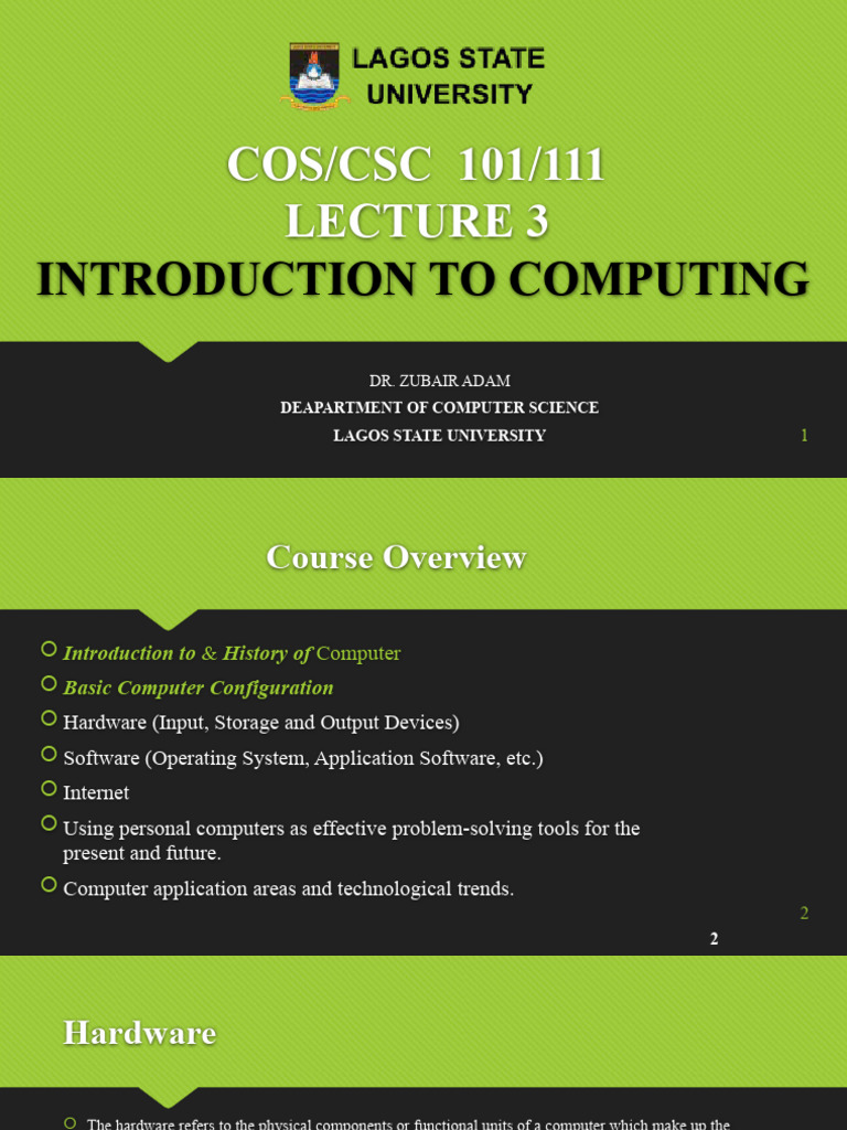 CSC 113 Lecture 3 | PDF | Computer Monitor | Computer Keyboard