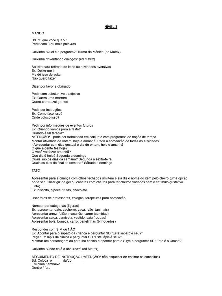 Programas - Nível 3 Vbmapp | PDF | Cães | Caixa alta e caixa baixa