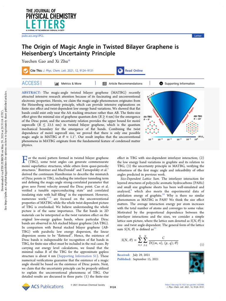 Gao Zhu 2021 The Origin of Magic Angle in Twisted Bilayer Graphene Is ...