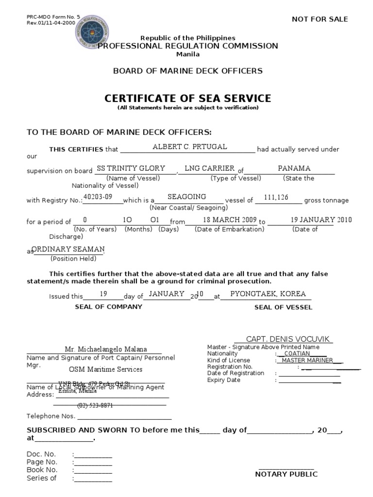 Panama Sea Service Certificate Form | PDF | Business | Technology ...