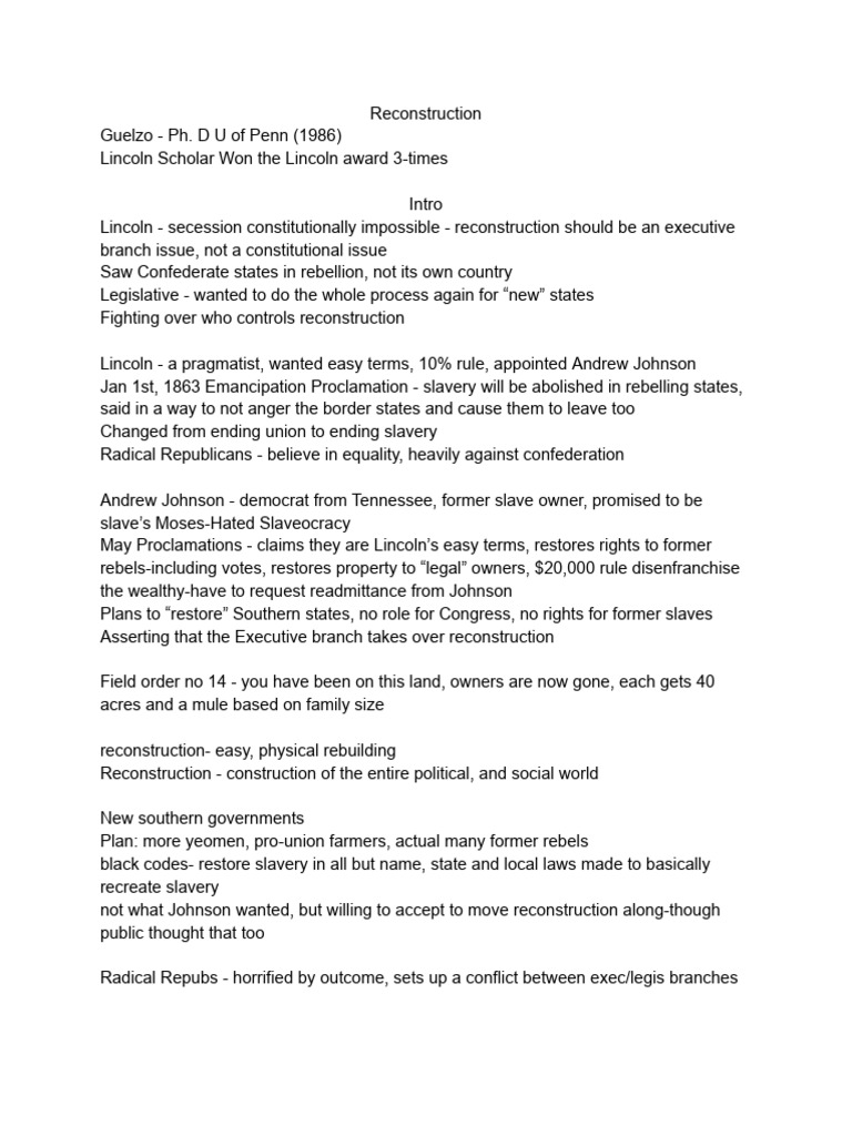 Reconstruction | PDF | Reconstruction Era | Abraham Lincoln