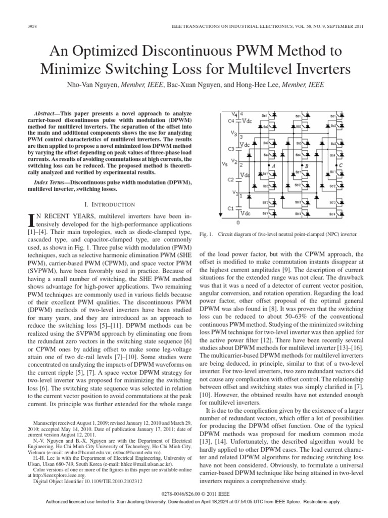 9-An Optimized Discontinuous PWM Method To Minimize Switching Loss For Multilevel Inverters ...