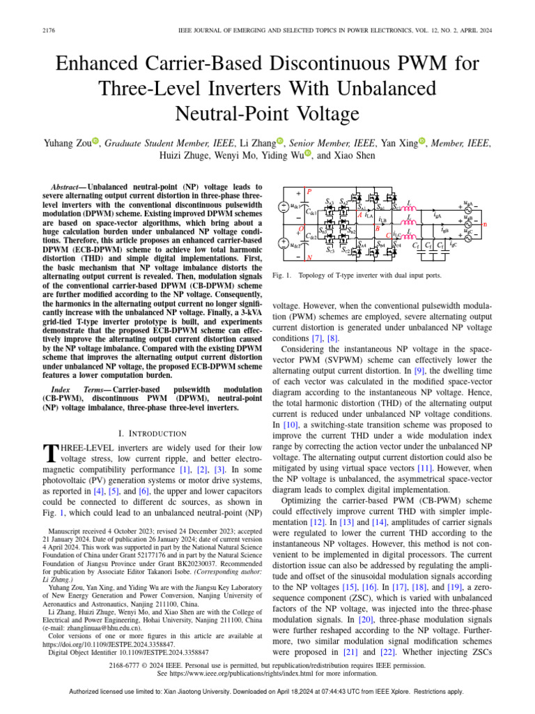 11 Enhanced Carrier Based Discontinuous Pwm For Three Level Inverters With Unbalanced Neutral 2978