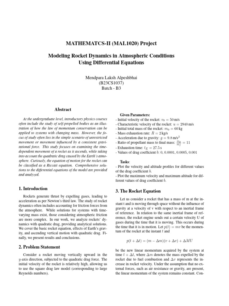 DE in Rocket Propulsion | PDF | Rocket | Drag (Physics)