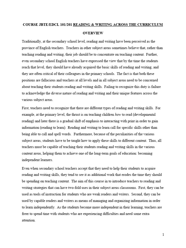 EDCL 101 201 Reading Writing Across The Curriculum Course Outline | PDF ... EDCL 101 201 Reading Writing Across The Curriculum Course Outline | PDF ...