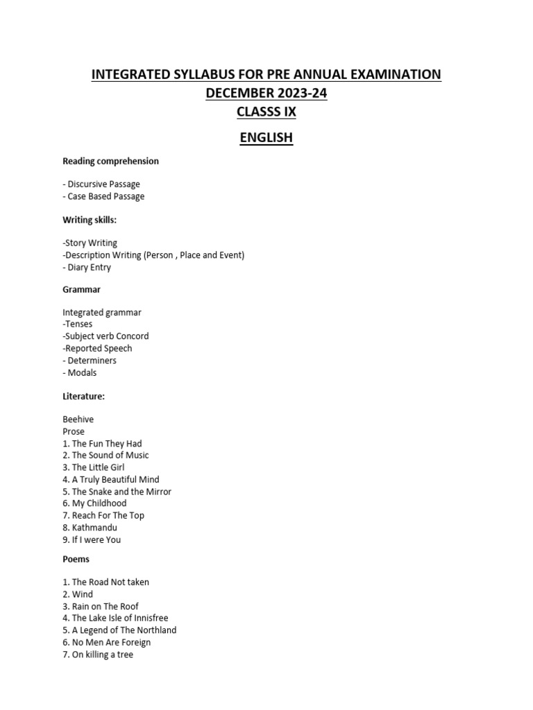 Integrated Syllabus For Pre Annual Examination 2023-24 Class Ix | PDF | Computer Data Storage ...