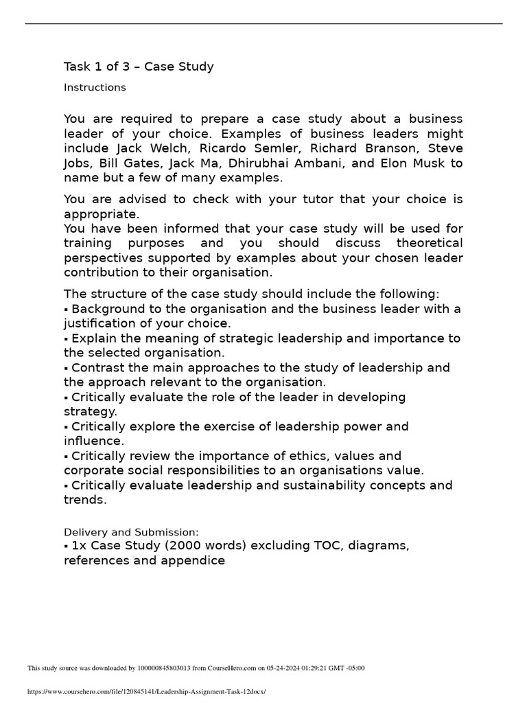 Leadership Assignment Task 1.2 | PDF | Leadership | Strategic Leadership