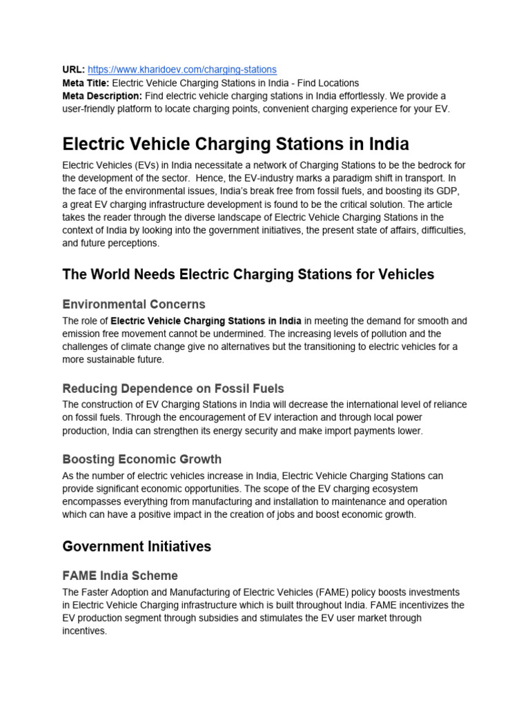 Electric Vehicle Charging Stations in India | Download Free PDF | Electric Vehicle | Battery Charger