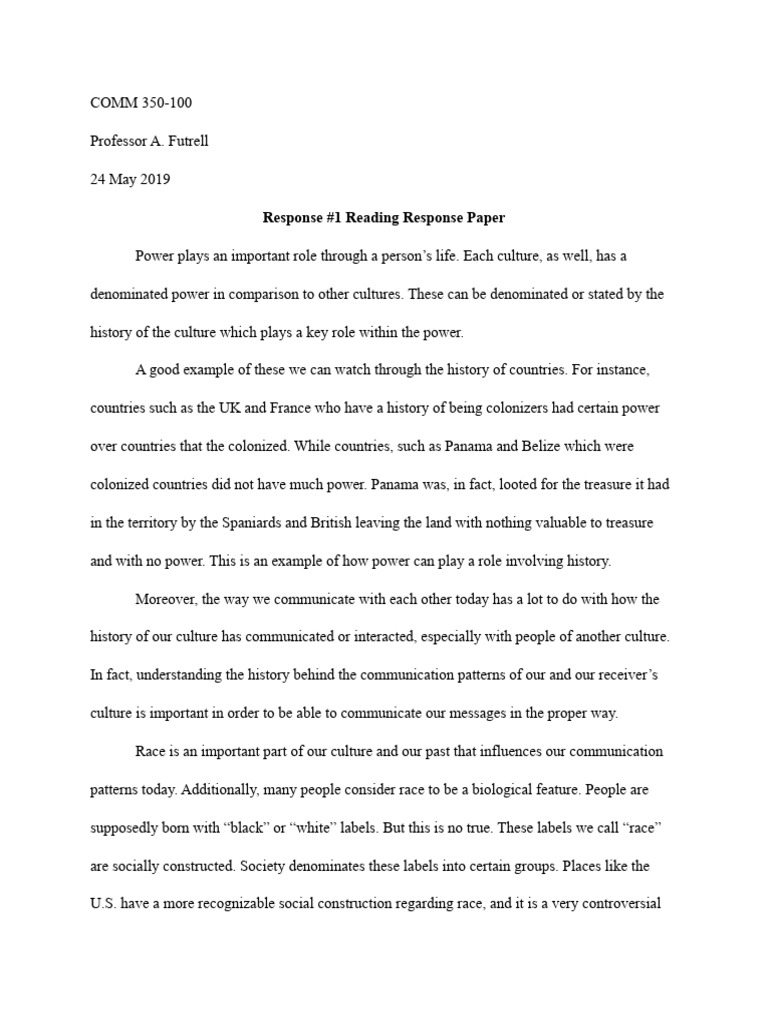 Response Paper - Intercultural Comm | PDF | Race (Human Categorization ...