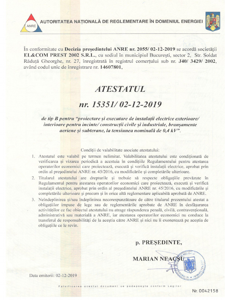 Atestat ANRE Ionel | PDF