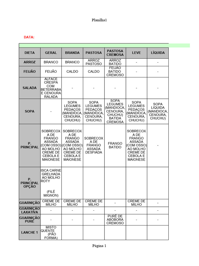 Modelo de Cardapio | PDF | Caldo | Alimentos