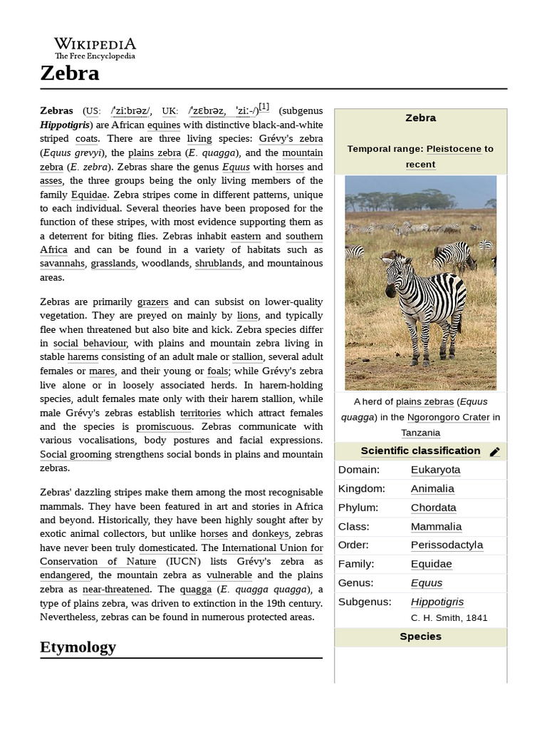 Zebra | PDF | Zebra | Equus (Genus)