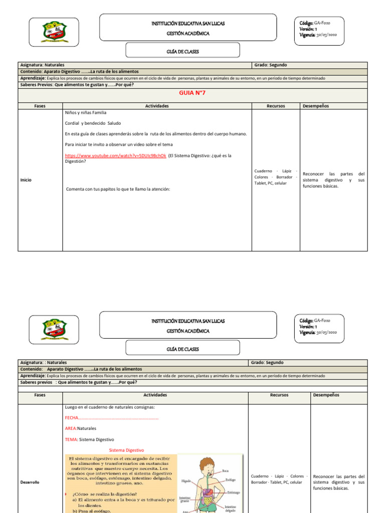GUIA DE CLASE N°7 SISTEMA DIGESTIVO Merlis Lagares | PDF | Aprendizaje ...