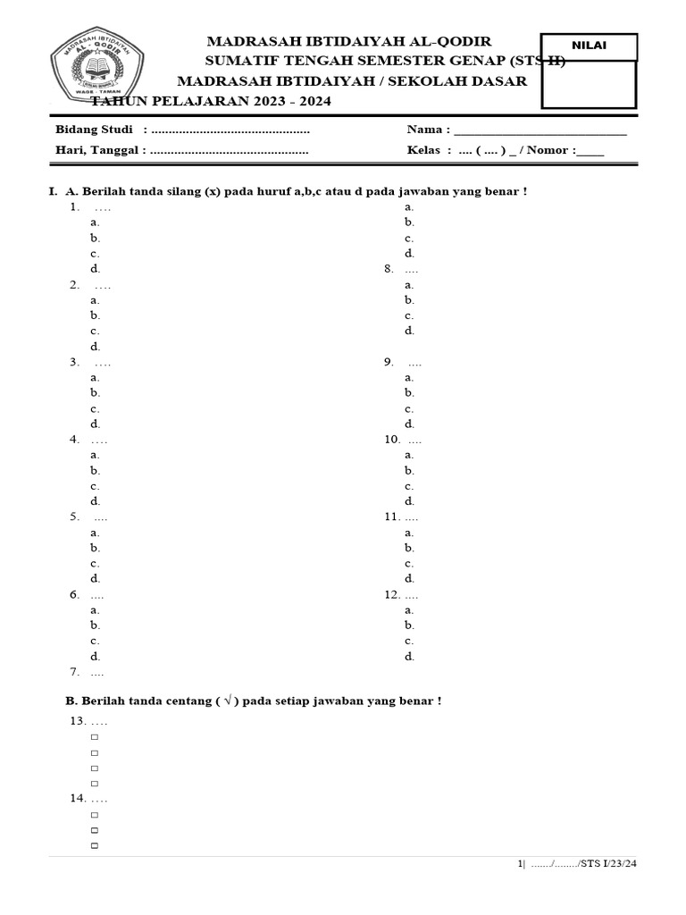 Format Kop Soal Sumatif Tengah Semester Genap | PDF
